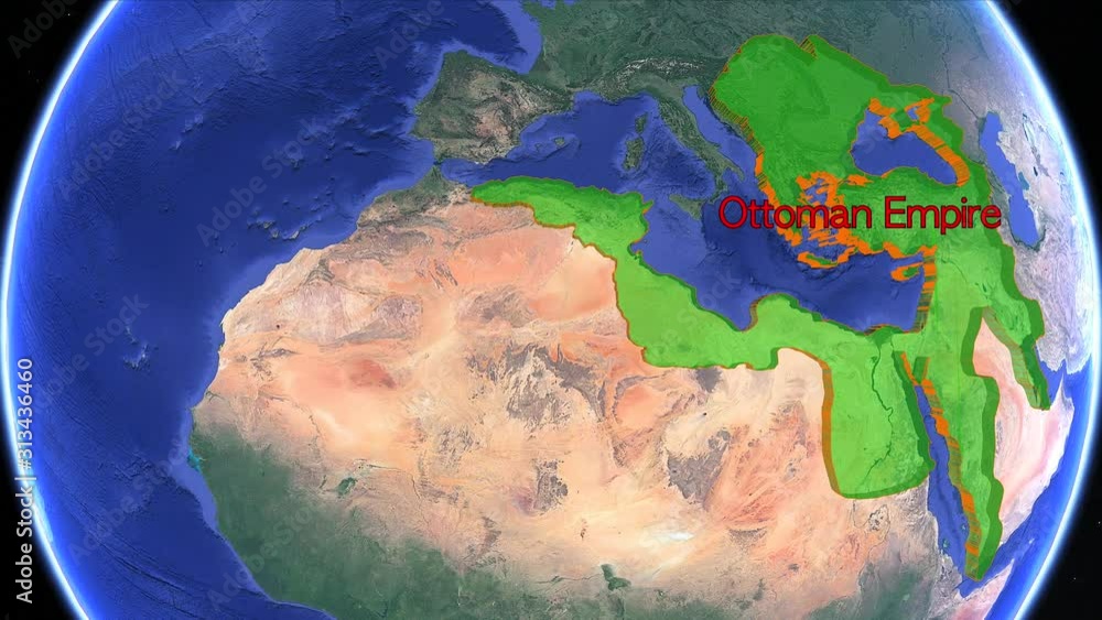 Ottoman Empire boundaries. Imperial on 3D rotating old historic world ...