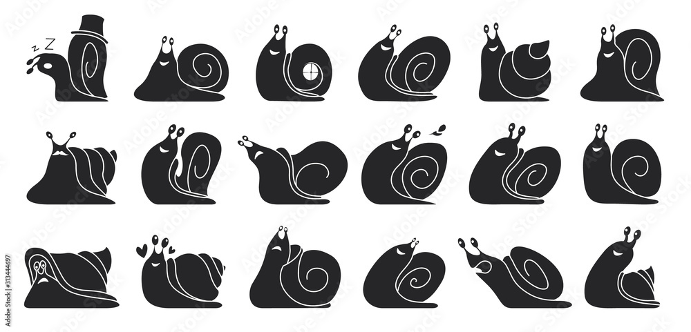 Animal of snail black vector set icon.Illustration of isolated black ...