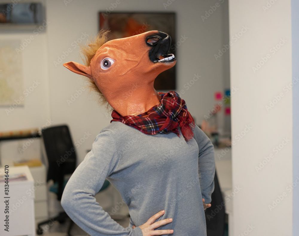 Horse Head Business Girl. Horse Head Mask Portraiture. Stock 写真 | Adobe ...