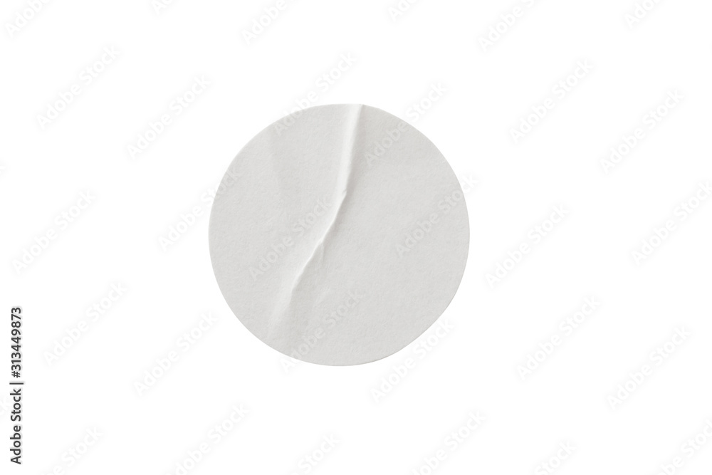 Blank white round paper sticker label isolated on white background with ...