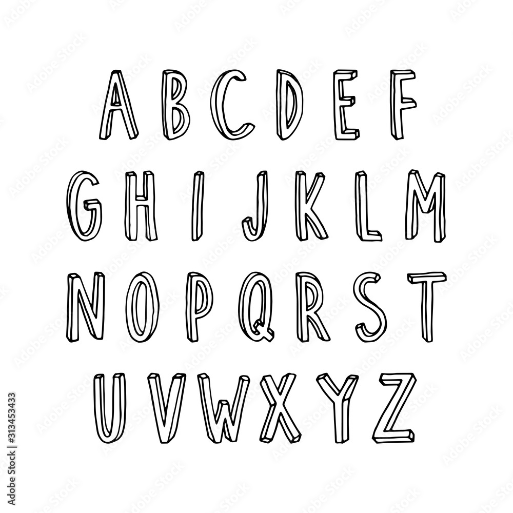 Hand drawn childish alphabet. Vector doodle font. Fun letters for your ...
