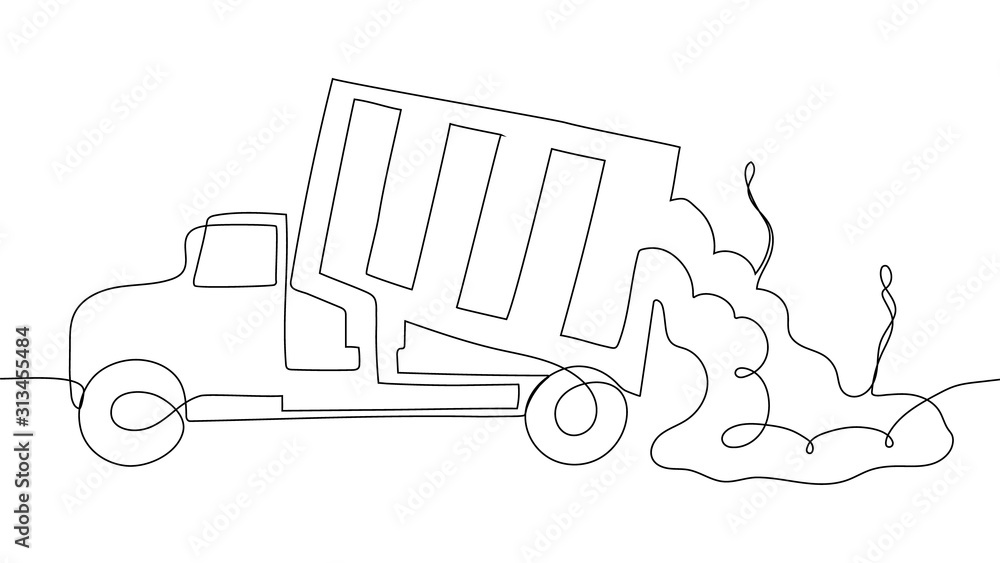 Environment pollution concept. Continuous line drawing of garbage truck ...