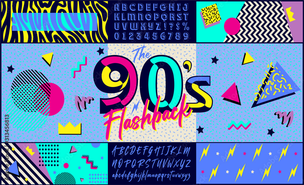 90s poster. Nineties flashback. Retro music style textures and objects mix. Aesthetic fashion ...