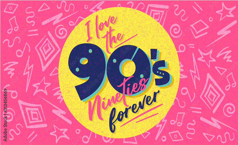 90s poster. Nineties flashback. Retro music style textures and objects ...