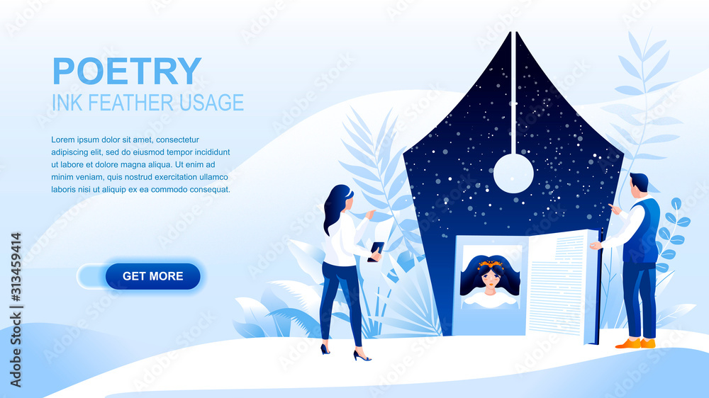 Poetry flat landing page with header, banner vector template. Form of ...