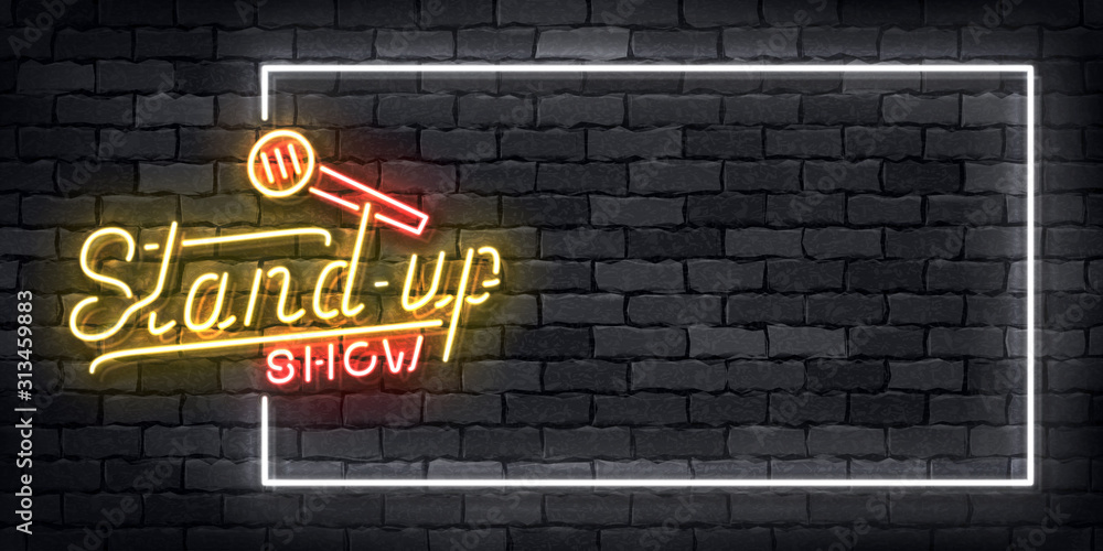 Vector realistic isolated neon sign of Comedy Show frame logo for ...