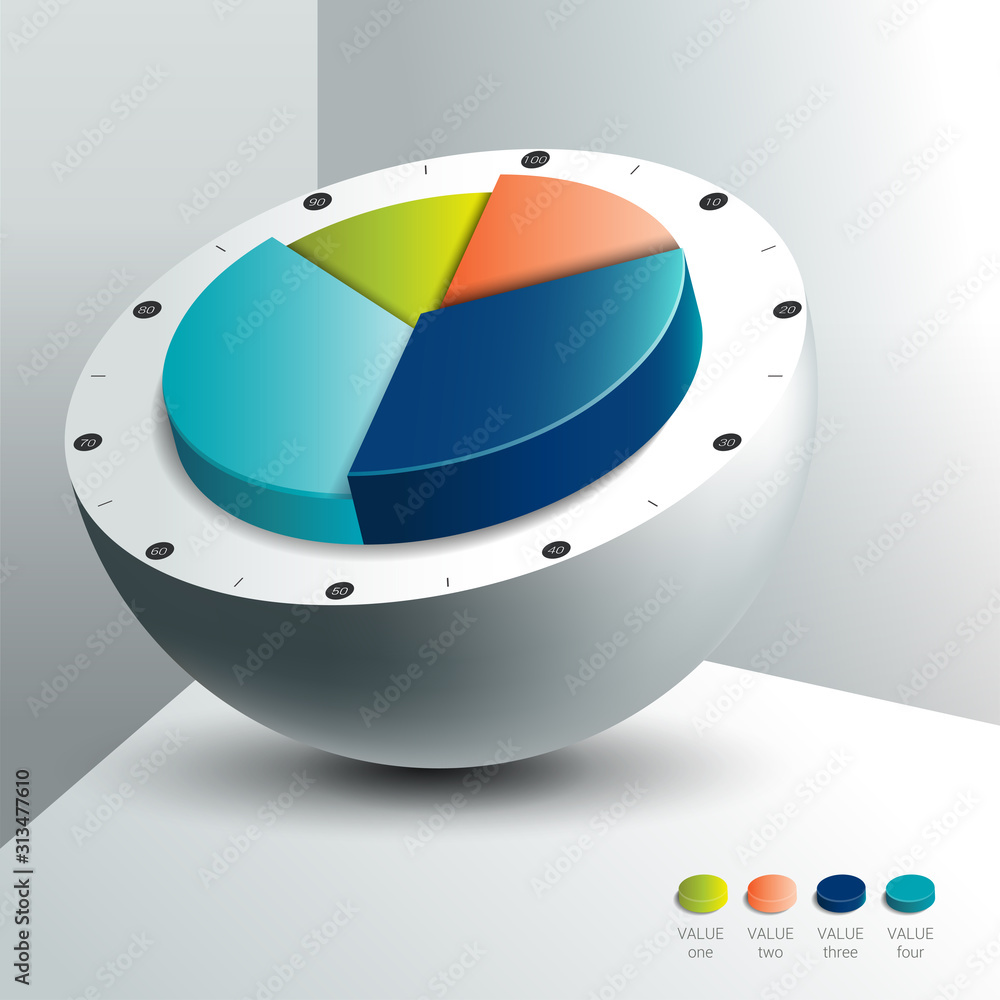 Infographic chart, scheme. Cross section of sphere ball with 3D pie ...