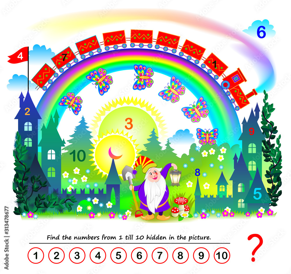 Logic puzzle game. Math education for young children. Find the numbers ...