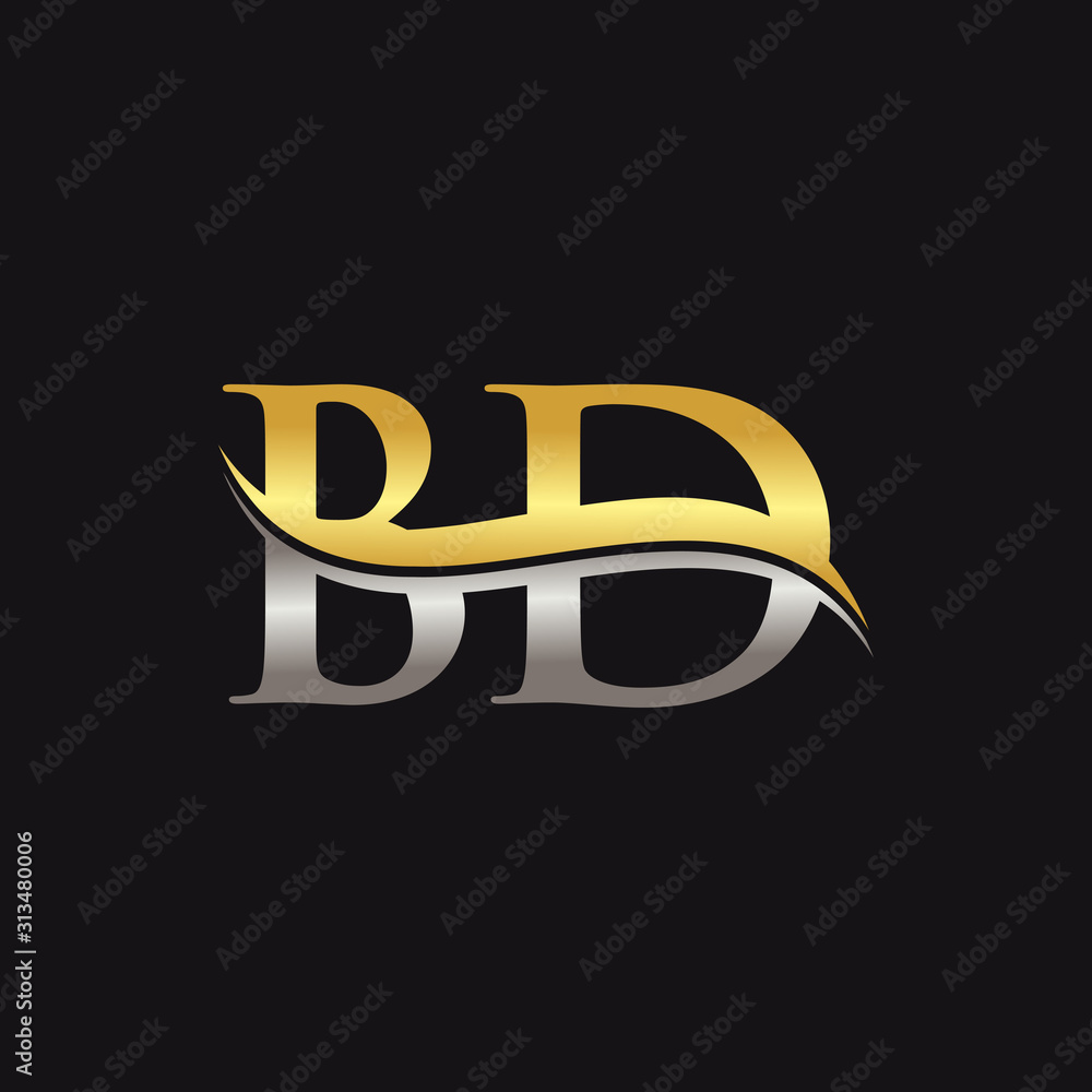 Initial Gold And Silver letter BD Logo Design with black Background. BD ...