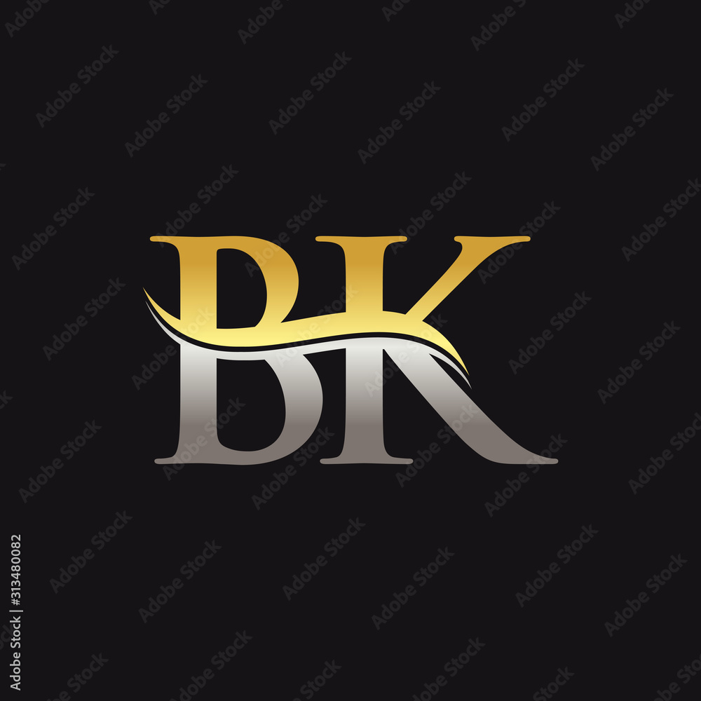 Initial Gold And Silver letter BK Logo Design with black Background. BK ...