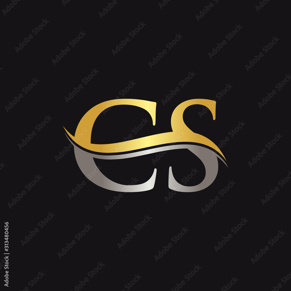 Initial Gold And Silver letter CS Logo Design with black Background. CS ...