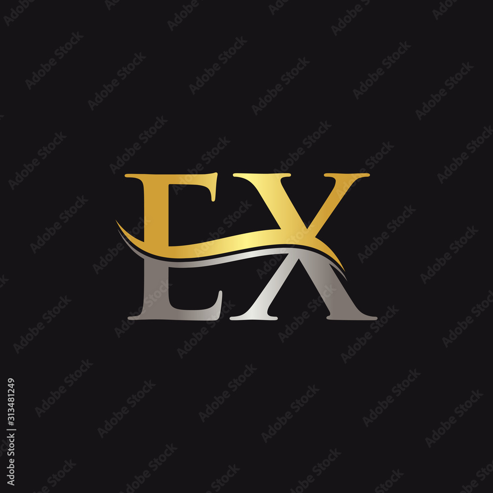 Initial EX Letter Linked Logo Business Vector Template. Gold And Silver ...