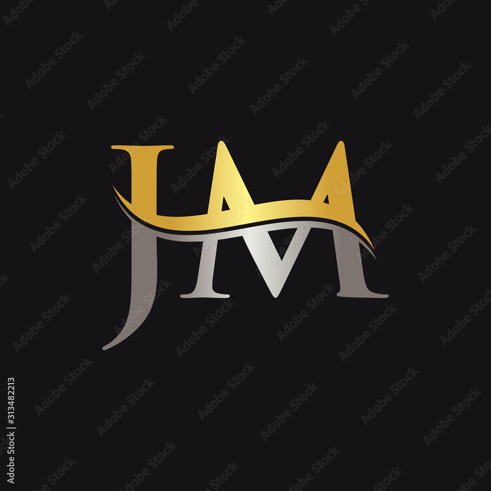 Initial Gold And Silver letter JM Logo Design with black Background ...
