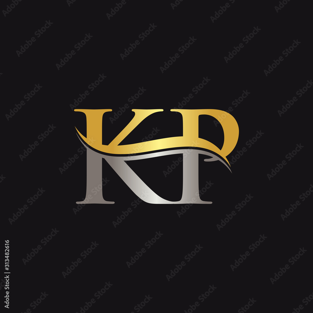 Initial Gold And Silver letter KP Logo Design with black Background ...