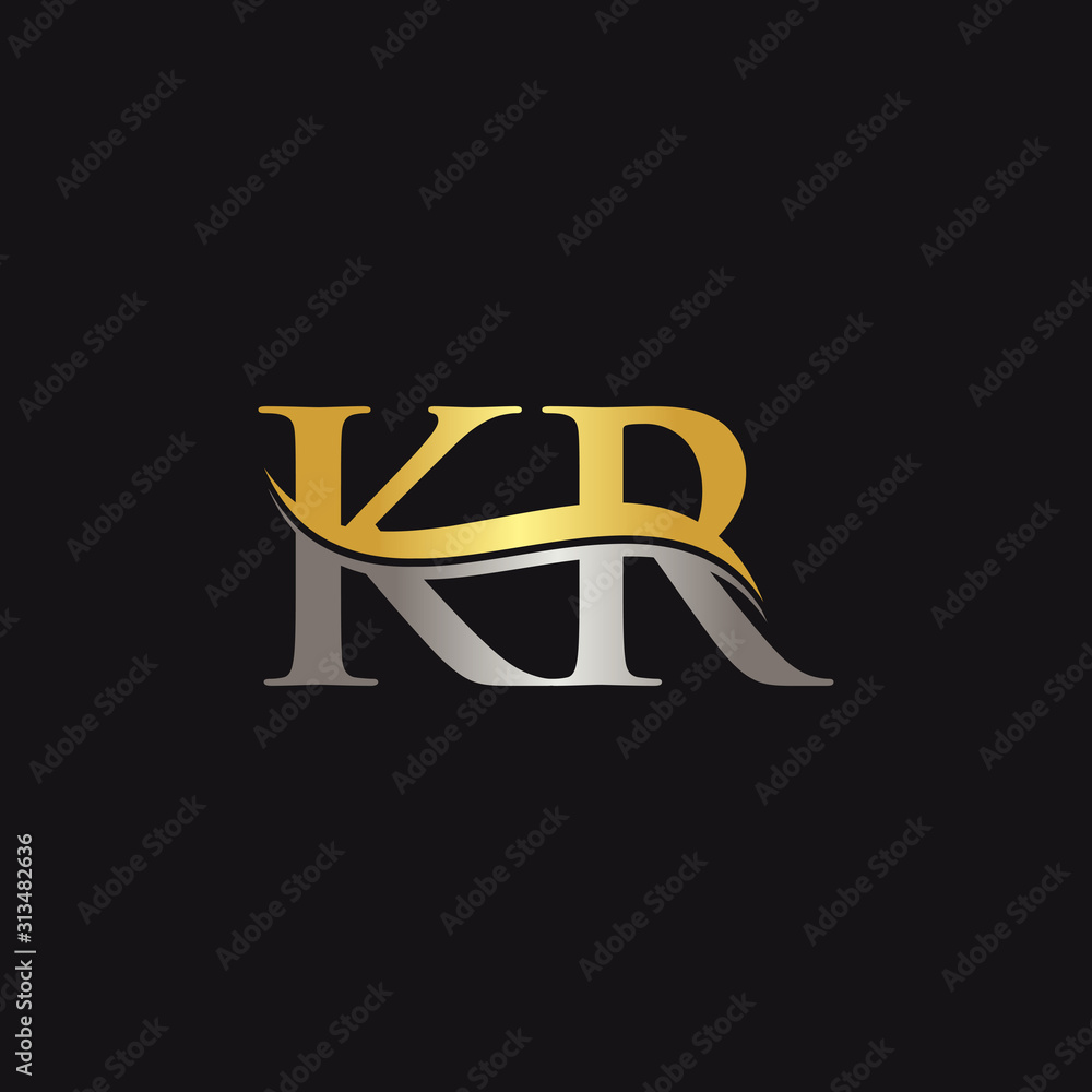 Initial Gold And Silver letter KR Logo Design with black Background ...