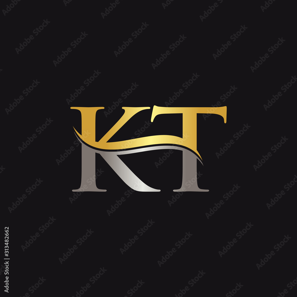 Initial Gold And Silver letter KT Logo Design with black Background ...