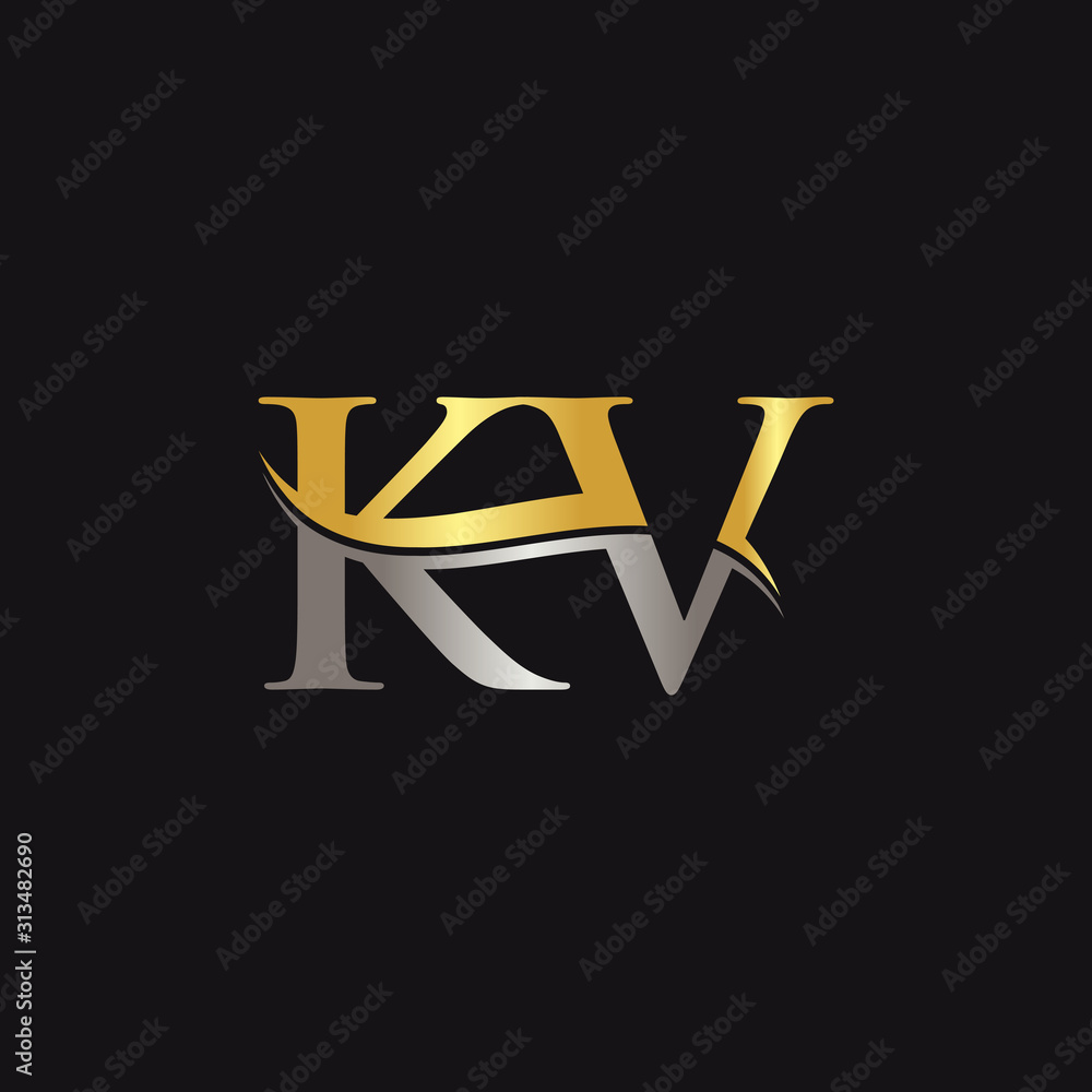 Initial Gold And Silver letter KV Logo Design with black Background ...