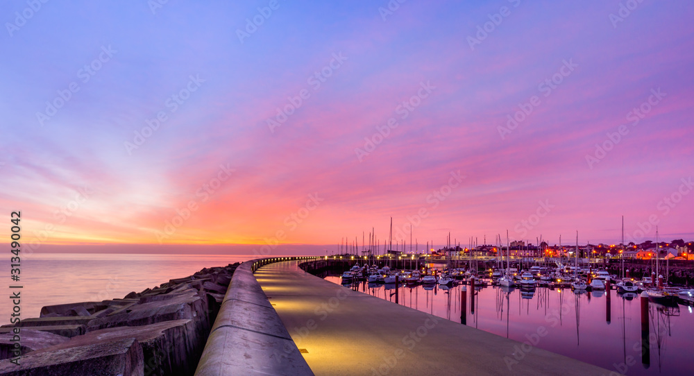 Amazing sky on sunrise at Greystones yacht marina or harbour with ...