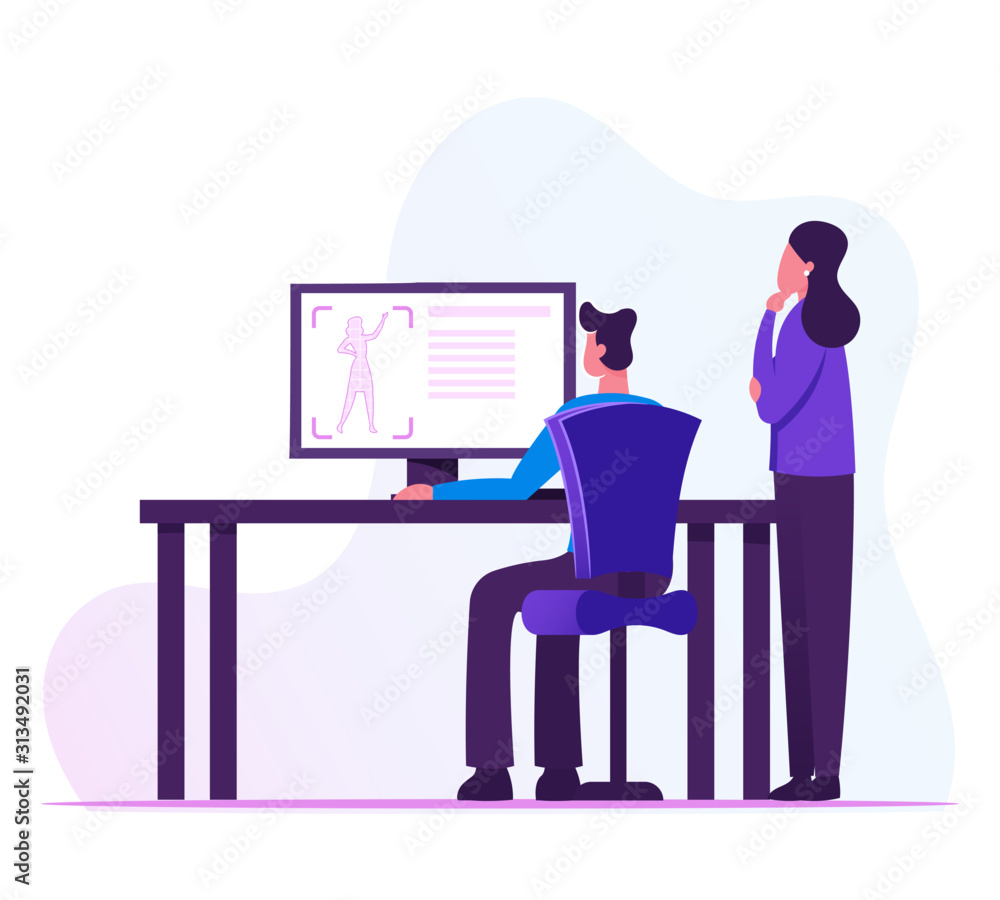 Male and Female Developers Looking on Computer Screen with Process of ...