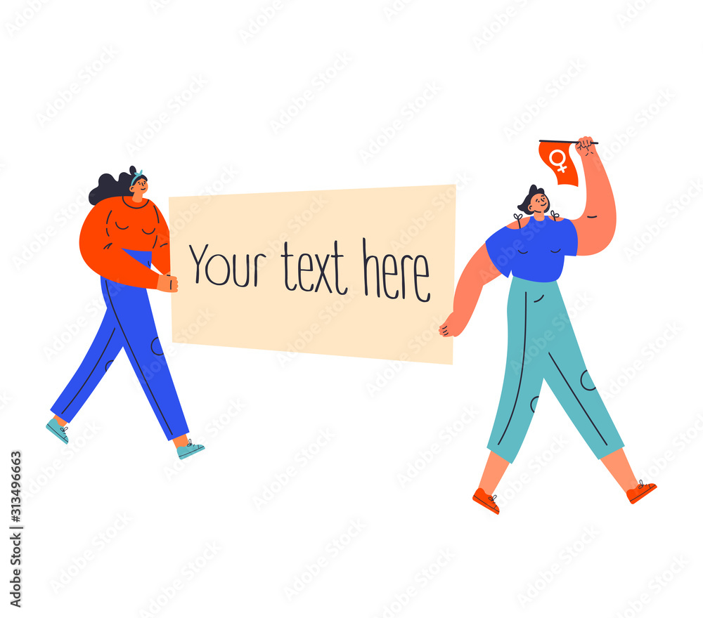 Feminism concept.Diverse woman go with poster.Your text here.Feminine ...