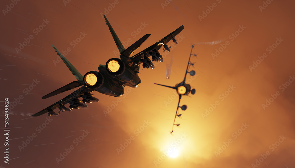 Russian fighter jet aircraft chasing american jet locking and firing a ...