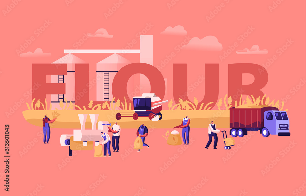 Flour Producing Concept. Wheat Manufacture Process, Bread Industry ...