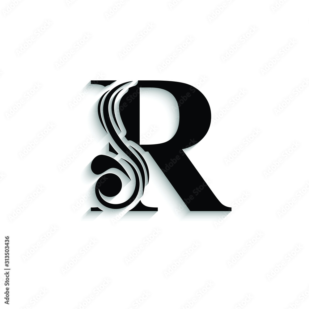 letter R. Black flower alphabet. Beautiful capital letters with shadow ...
