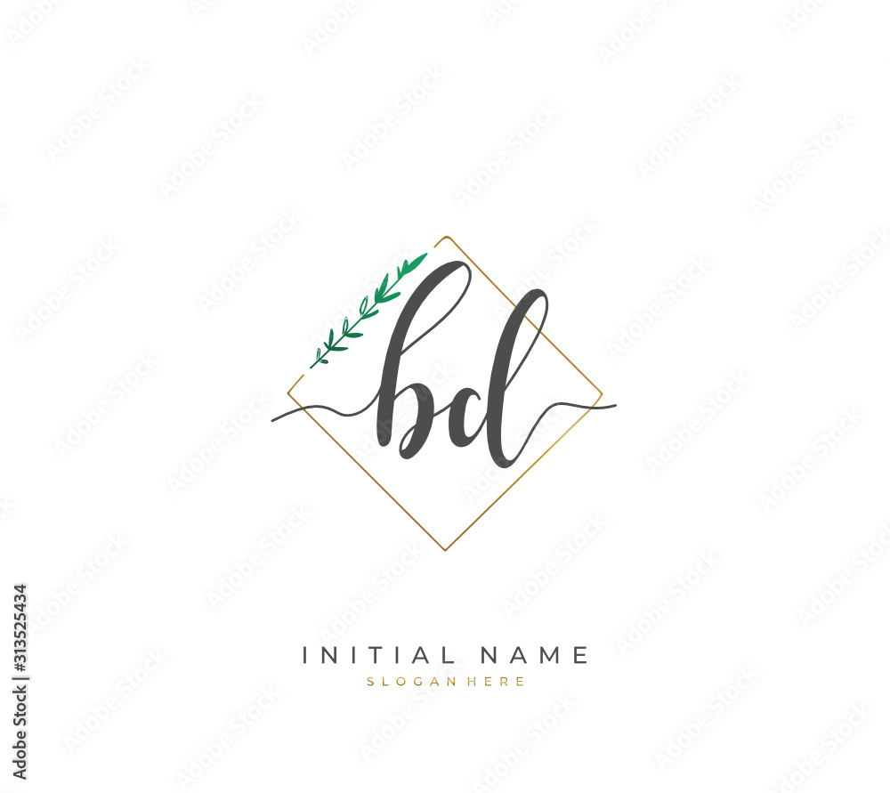 Handwritten initial letter B D BD for identity and logo. Vector logo ...