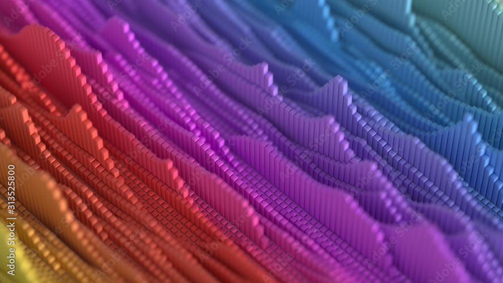 Colorful visualization of amplitude level meter 3D rendering Stock ...