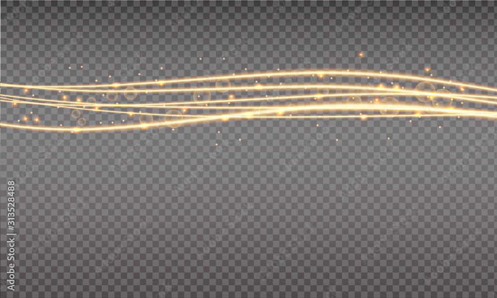 Golden swoosh, magic wave. Gold trail isolated on transparent ...