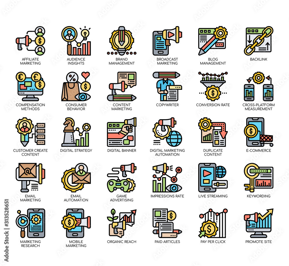 Set of digital marketing thin line and pixel perfect icons for any web ...