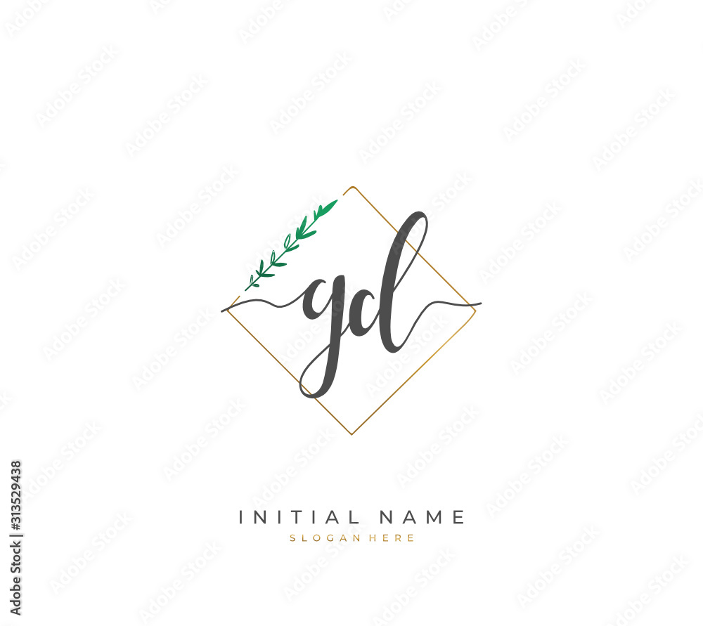 Handwritten initial letter G D GD for identity and logo. Vector logo template with handwriting ...