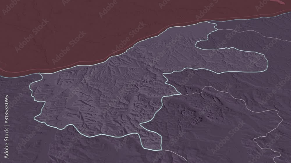 Ruse, province with its capital, zoomed and extruded on the ...