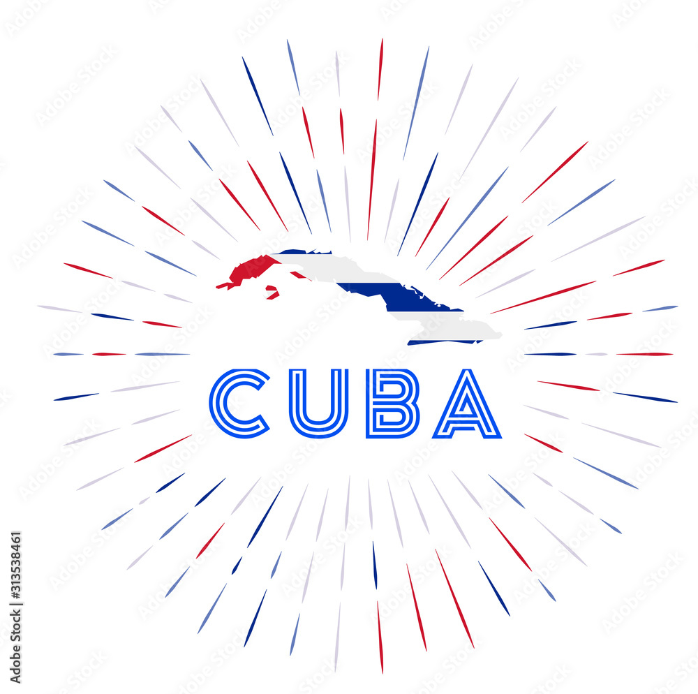 Cuba sunburst badge. The country sign with map of Cuba with Cuban flag ...