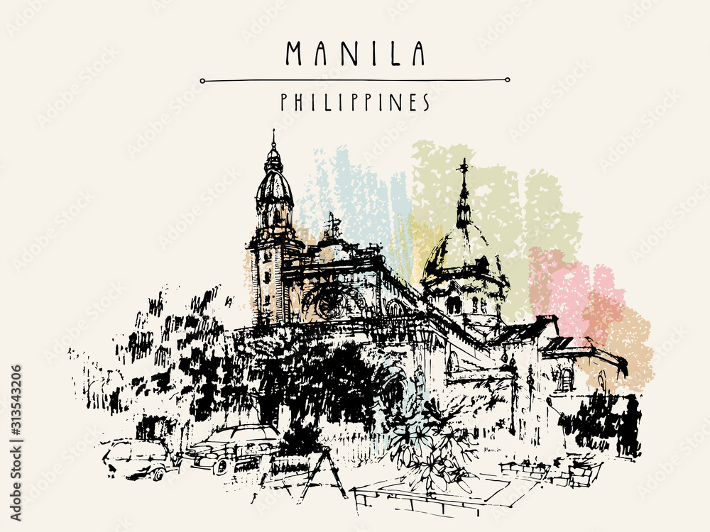 The Manila Cathedral. Intramuros, Manila, The Philippines, Asia. Hand ...