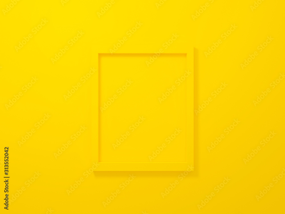 Yellow blank photo frame template on wall texture in gallery. 3d render ...