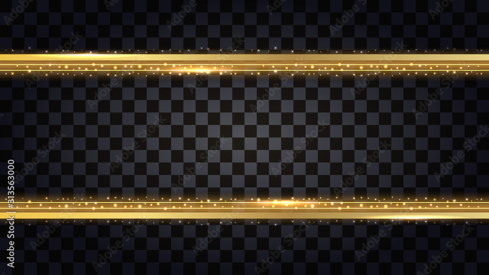 Gold borders with glowing glitter effect. Design element isolated on ...