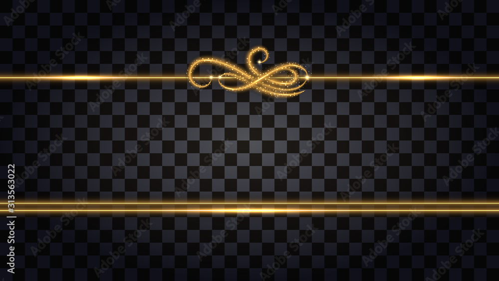 Gold borders with glowing glitter effect. Design element isolated on ...