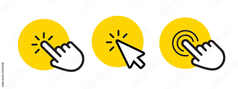 Click poineter icons set, cursor and point web graphic element, buttons ...