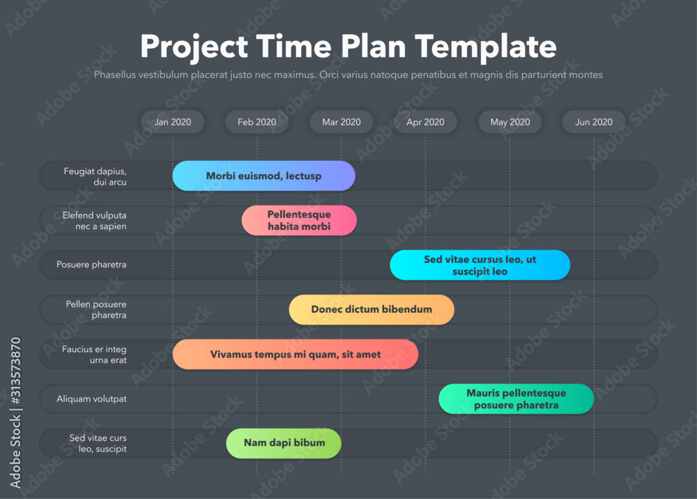 Vetor de Modern business project time plan template with project tasks ...