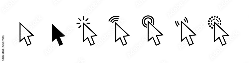 Computer mouse click cursor gray arrow icons set and loading icons ...