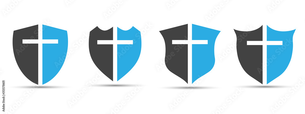 Christian cross and shield of faith. Christian church vector logo ...