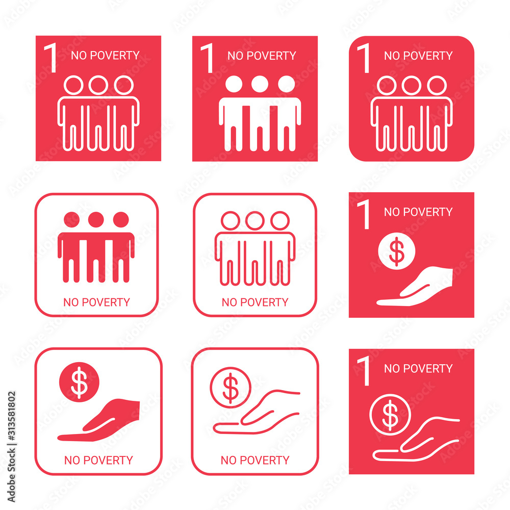 No Poverty Icon Set. Linear and Flat Style Icons Stock Vector | Adobe Stock