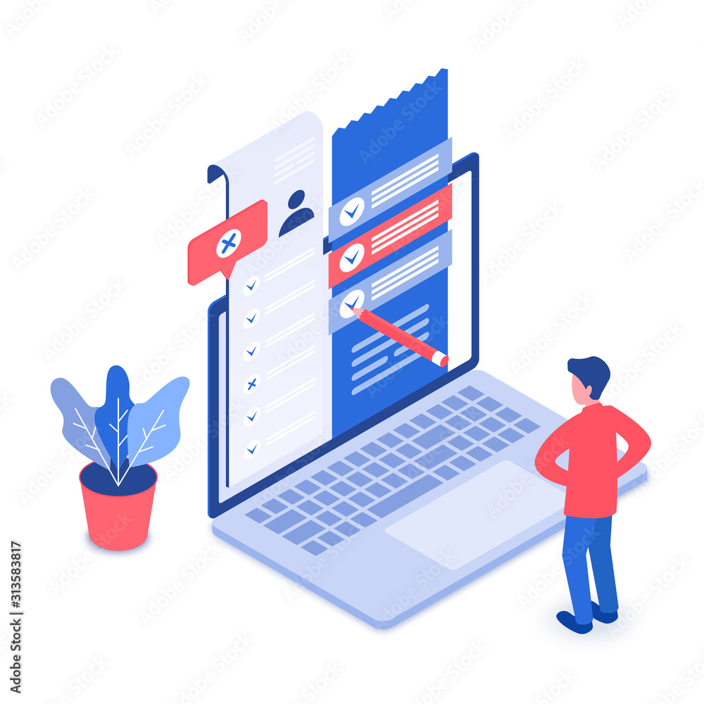 Online survey isometric vector illustration. Filling questionnaire ...