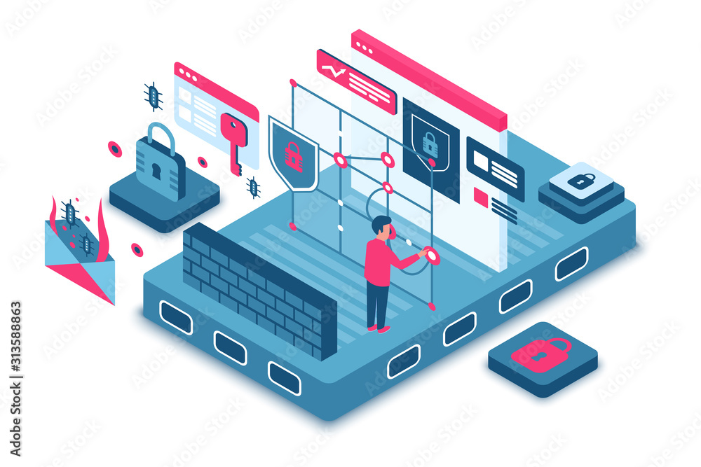 Vecteur Stock Cyber security isometric vector illustration ...