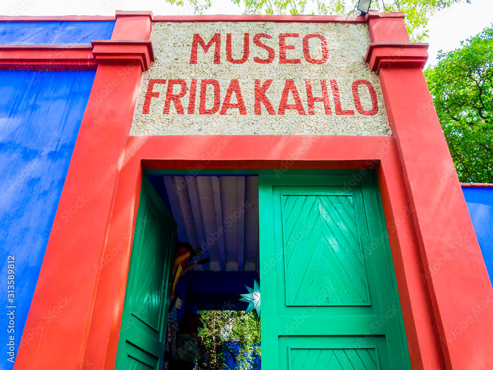 Entrance of Frida Kahlo Museum (also known as the Blue House - La Casa ...