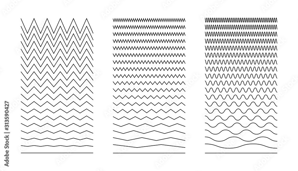 Wavy Curved and Zigzag collection. Set of Horizontal Lines. Wave Line ...