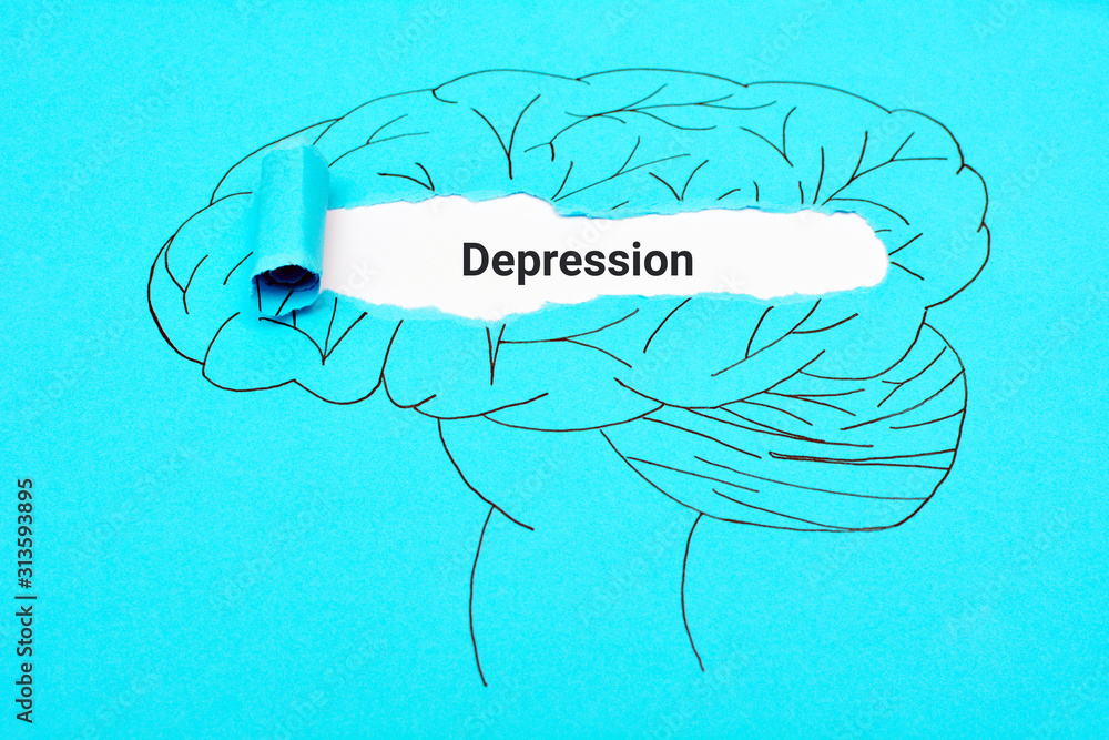 Depressive state of a person.Mental health brain torn paper concept ...