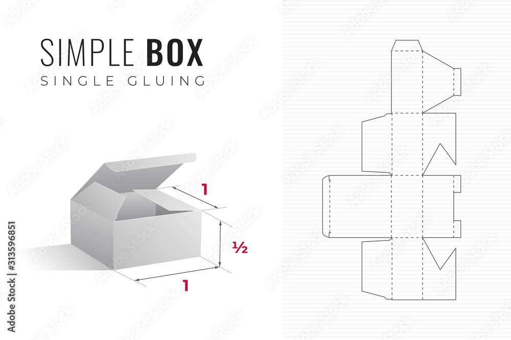Simple Packaging Box Die Cut Half Height Template with 3D Preview ...