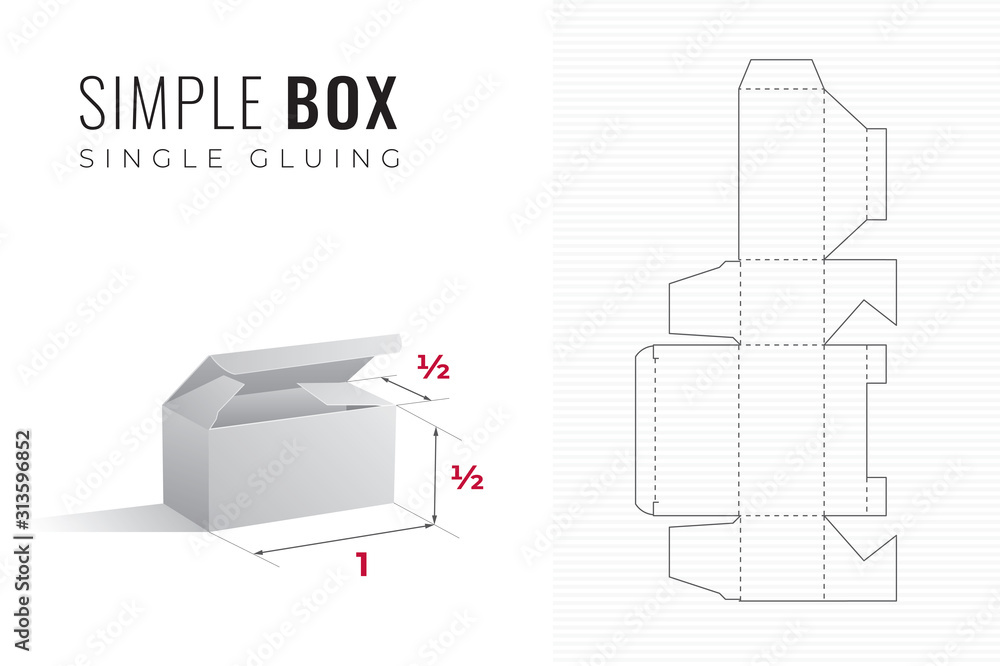 Simple Packaging Box Die Cut Half Length and Height Template with 3D ...